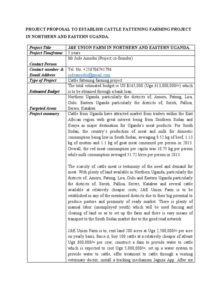 Cattle Fattening Project Proposal Uganda | PDF | Cattle | Farms
