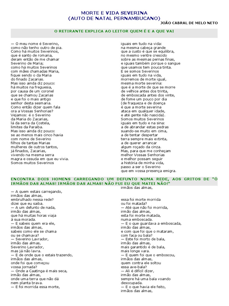 Morte e Vida Severina, de João Cabral de Melo Neto - Poesia Completa ...