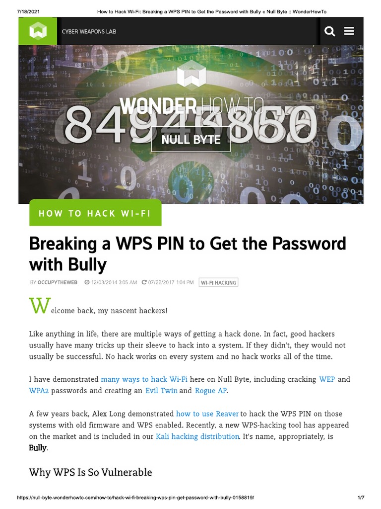 Breaking A WPS PIN To Get The Password With Bully | PDF