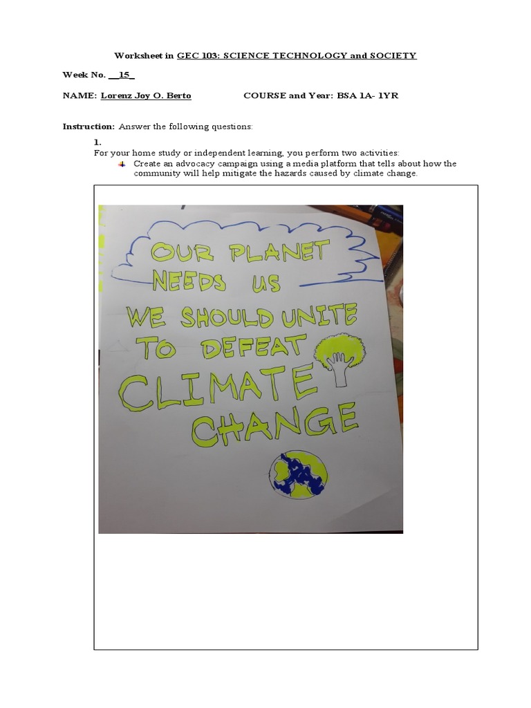 Week 15 Worksheet in GEC 103 | PDF