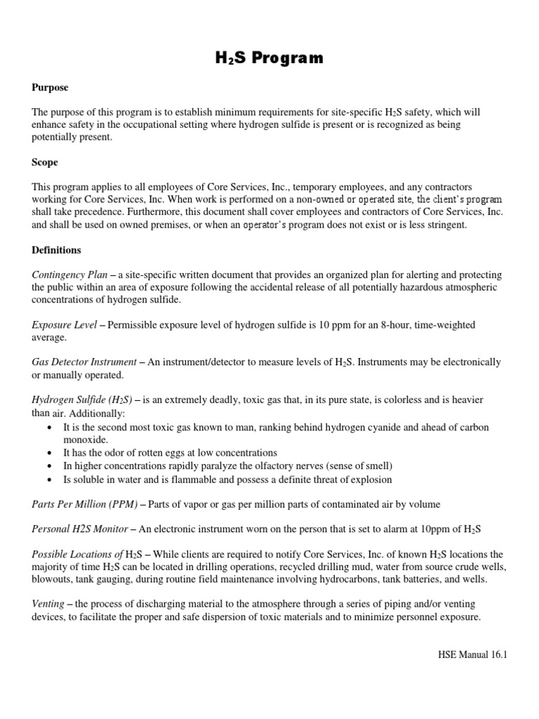 H2S Program | PDF | Odor | Safety