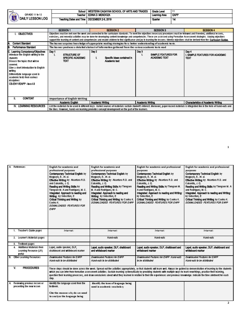DLL Eapp 3RD | PDF | Learning | Curriculum