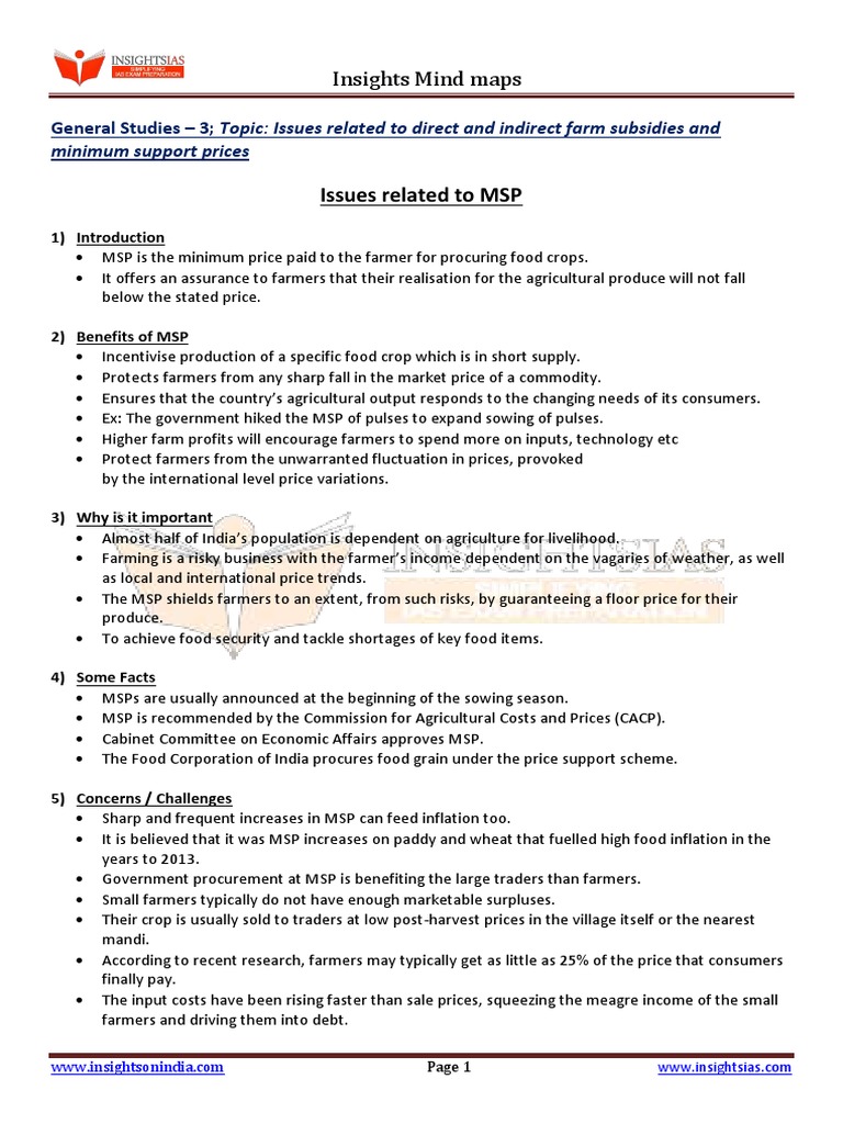 Insights Mind Maps: Issues Related To MSP | PDF | Agricultural Subsidy ...