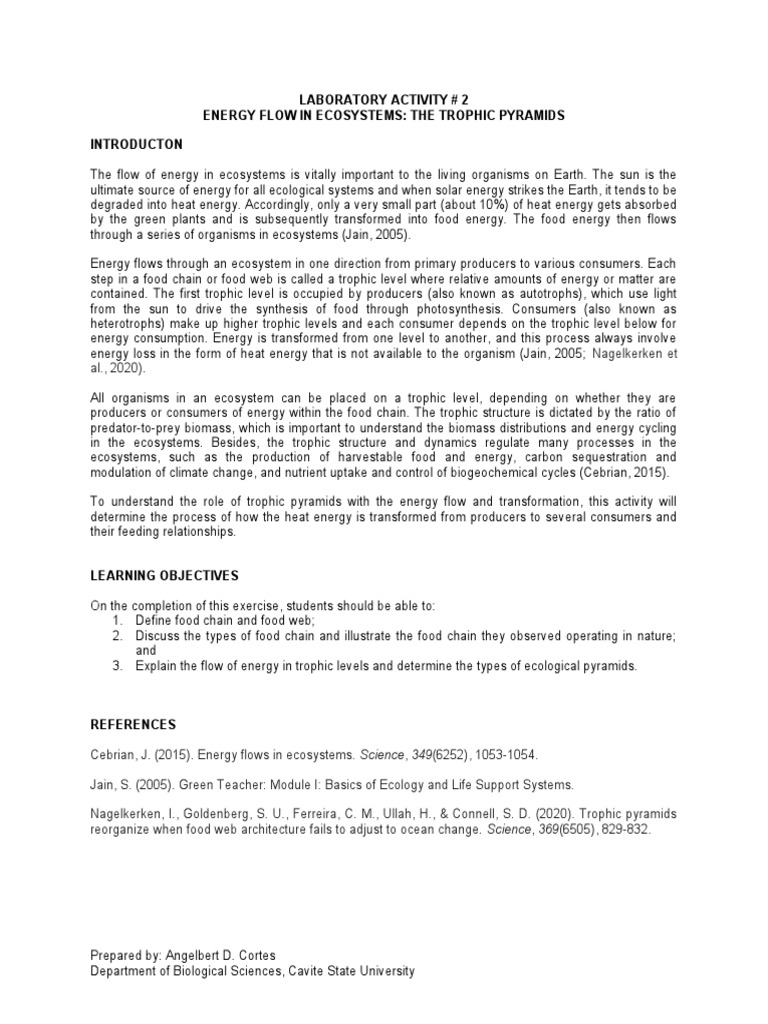 Laboratory Activity # 2 Energy Flow in Ecosystems: The Trophic Pyramids ...