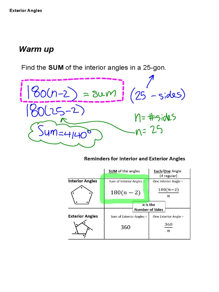 Warm Up: Find The SUM of The Interior Angles in A 25 Gon | PDF | Angle ...