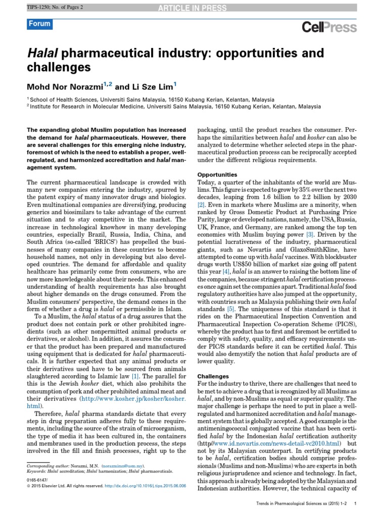 Halal Pharmaceutical Industry: Opportunities and Challenges: Mohd Nor ...