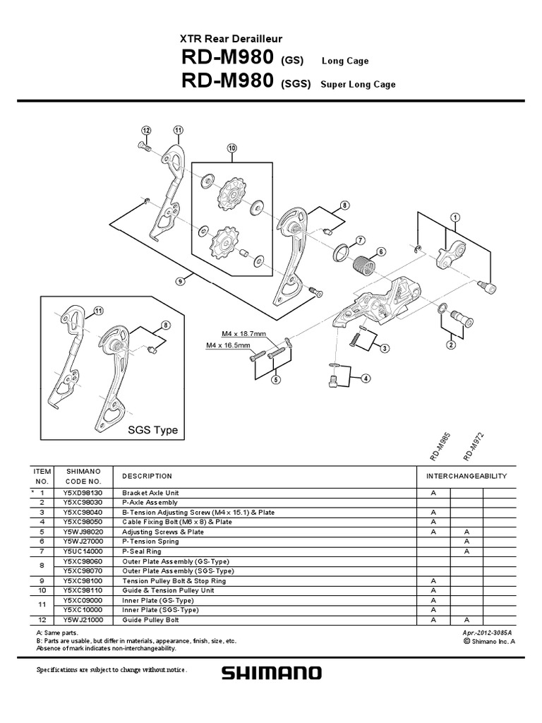 RD-M980 RD-M980: XTR Rear Derailleur (GS) (SGS) | PDF | Human Powered ...