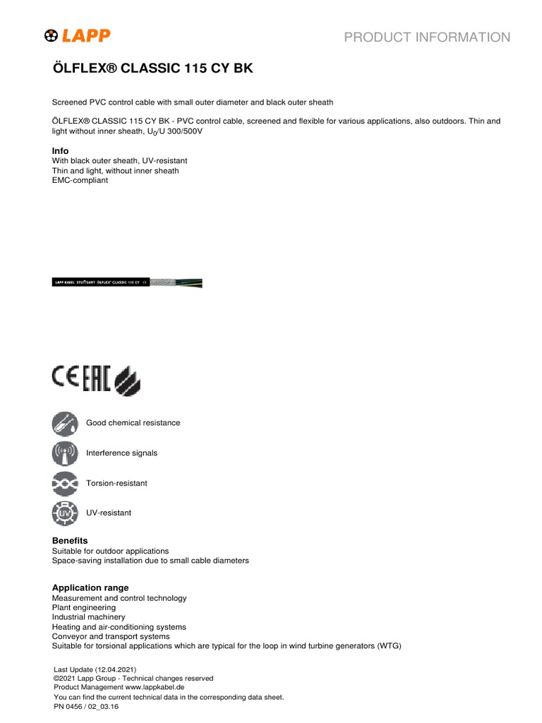 Ölflex® Classic 115 Cy BK: Product Information | Download Free PDF ...