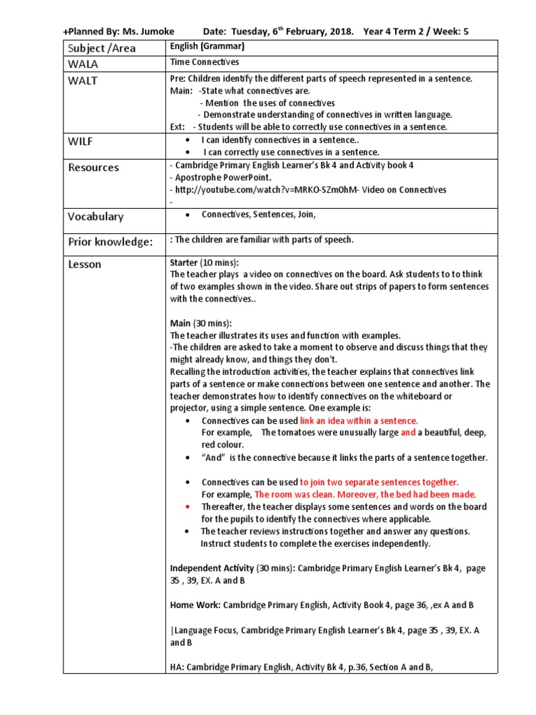 Week 5 Grammar and Spelling Plan | PDF | Writing | Cognitive Science