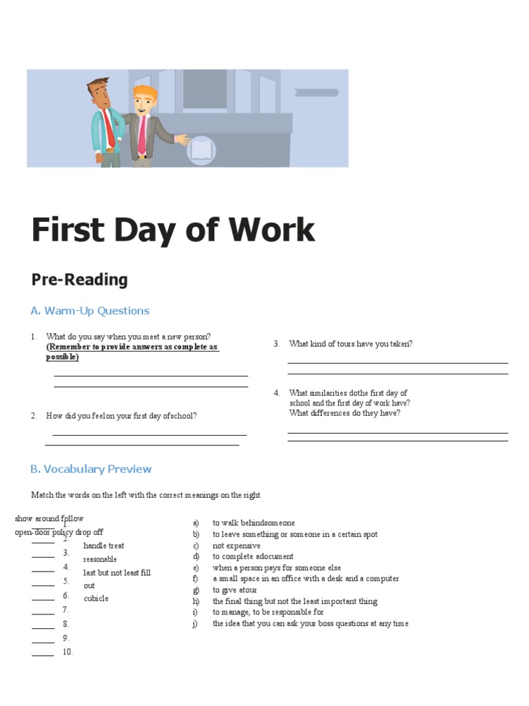 First Day at Work | PDF | Labour