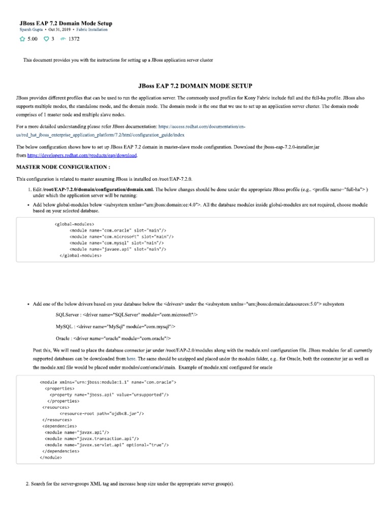 Article - JBoss EAP 7.2 Domain Mode Setup | PDF