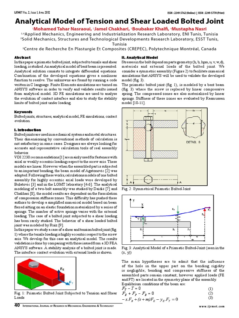 Analytical Model of Tension and Shear Loaded Bolted Joint | PDF ...