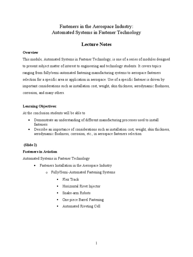 Automated Fastening Systems in Aerospace: An Overview of Flex Track ...