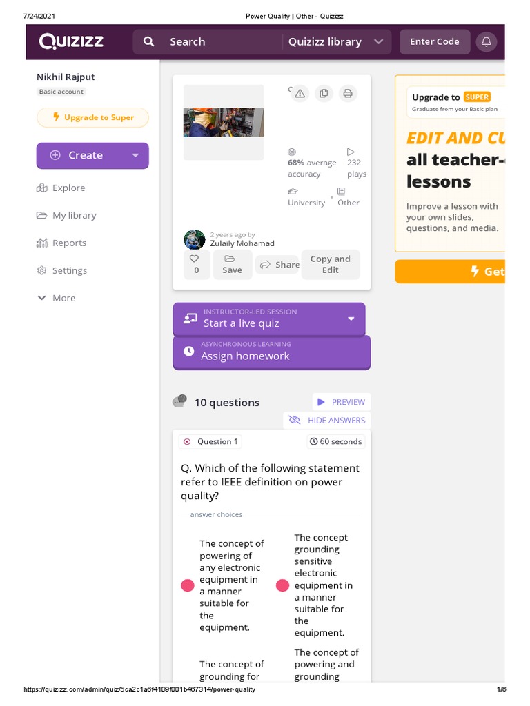 Power Quality Quizizz Overview | PDF