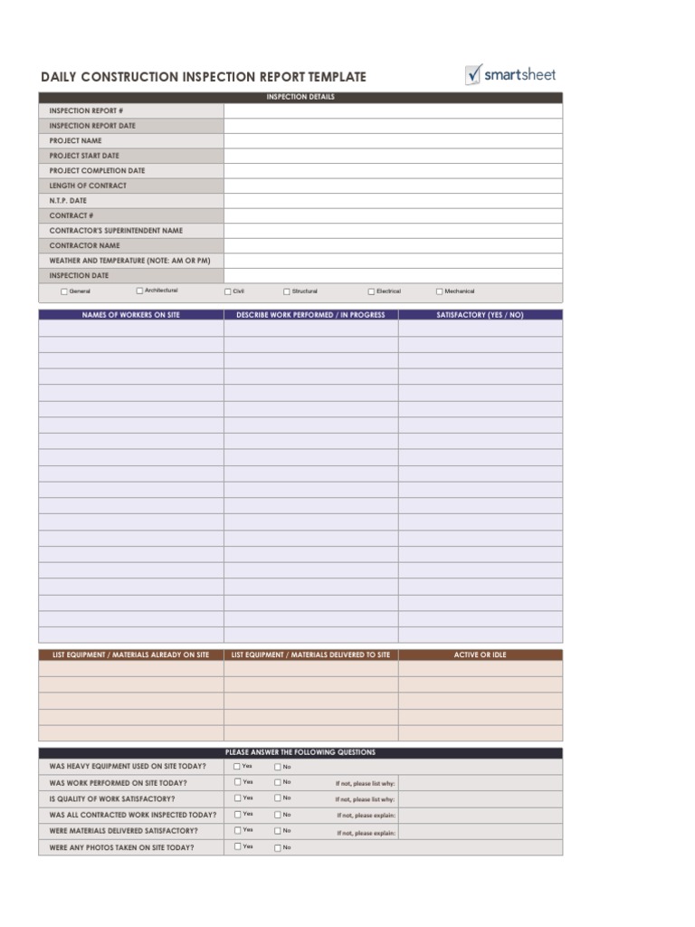 Daily Construction Inspection Report Template | PDF | Business ...