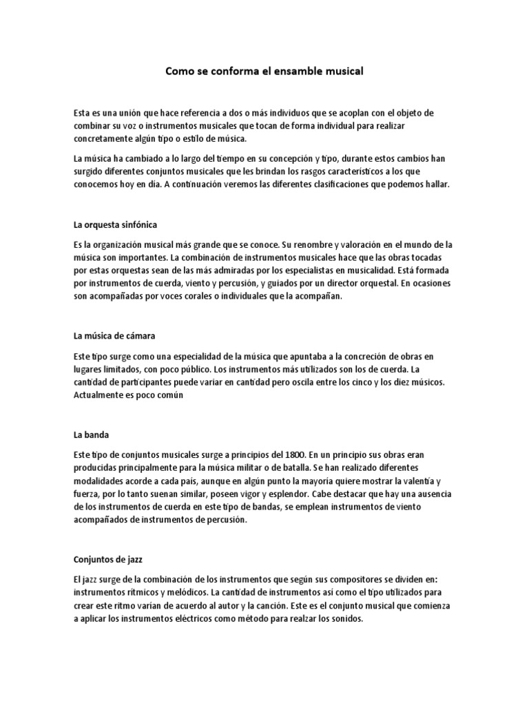 Tipos de ensambles musicales y su significado | PDF | Instrumentos ...