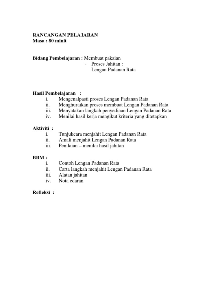 RPH Lengan Padanan Rata | PDF