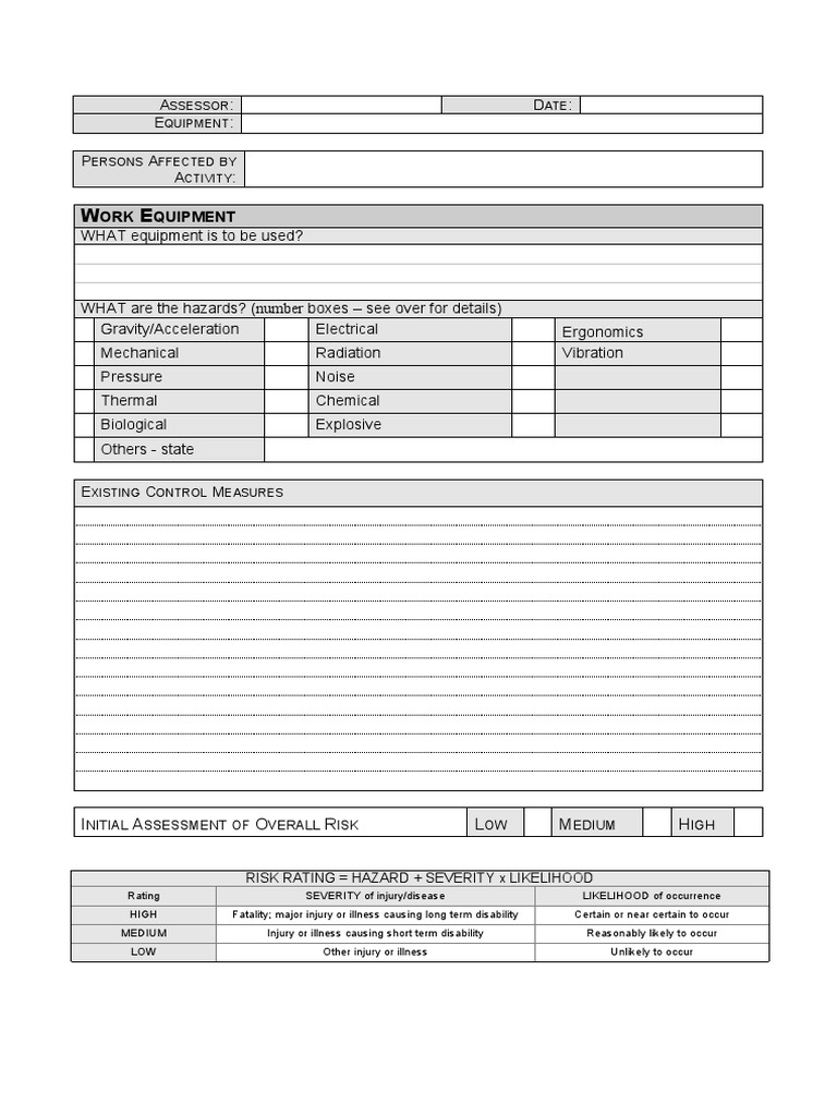 Work Equipment Risk Assessment | PDF | Radiation | Hazards