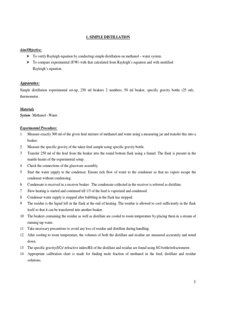 Simple Distillation of Methanol-Water System | PDF | Distillation ...