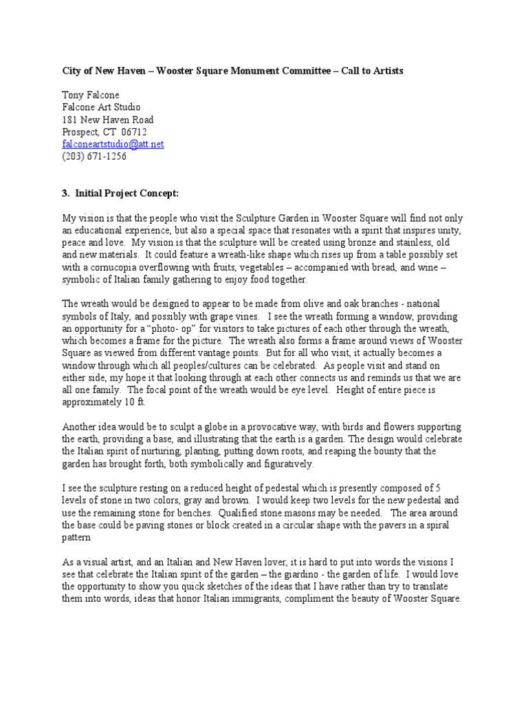 Tony Falcone Project Concept (Initial) | PDF | Wreath | Sculpture