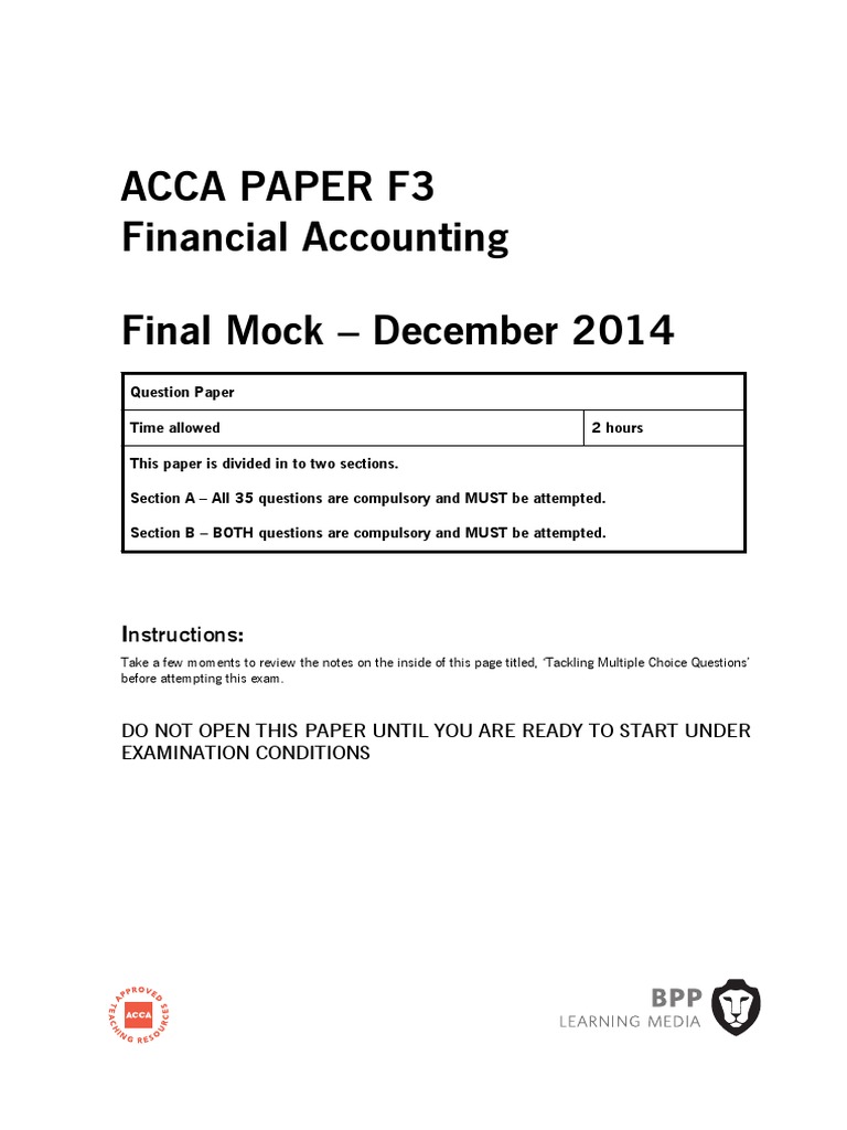 ACCA F3 - Final Mocks - Questions | PDF | Bookkeeping | Debits And Credits