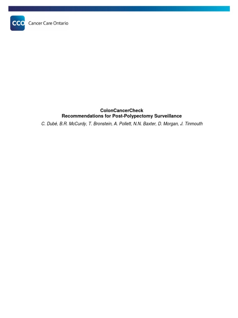 Coloncancercheck Recommendations For Post-Polypectomy Surveillance ...