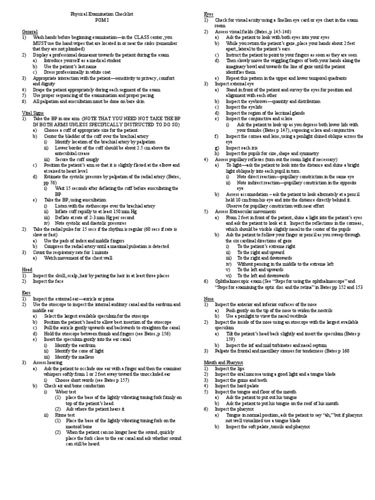Physical Examination Checklist | PDF | Anatomical Terms Of Motion | Foot