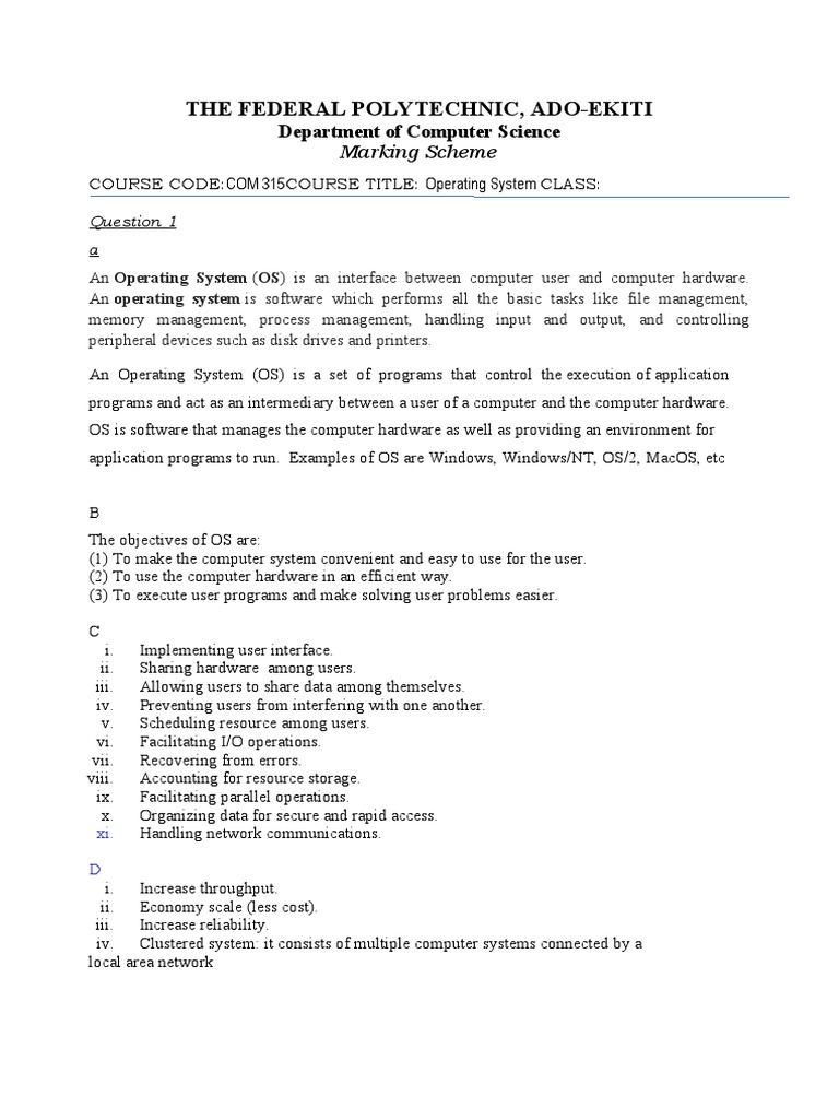 Operating System Marking Guide | PDF | Process (Computing) | Operating ...