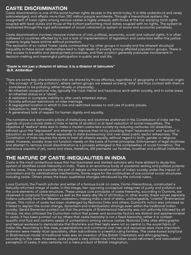 Caste Discrimination: "Caste Is Not Just A Division of Labour, It Is A ...