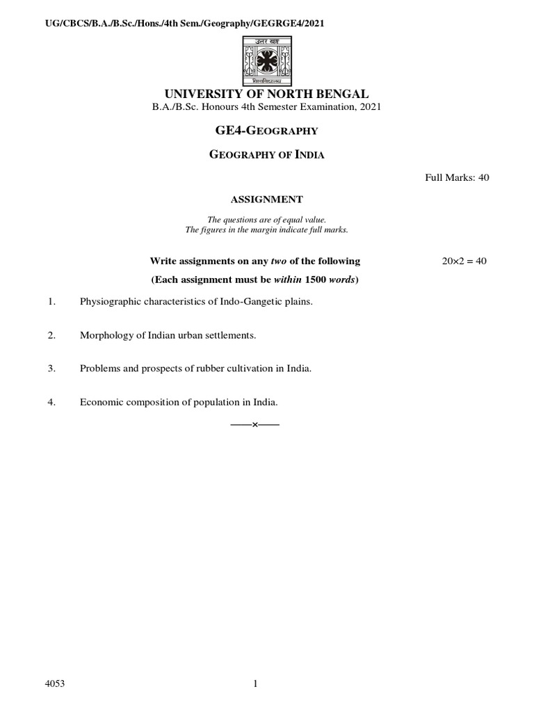 Geography of India: 4th Sem Assignments | PDF