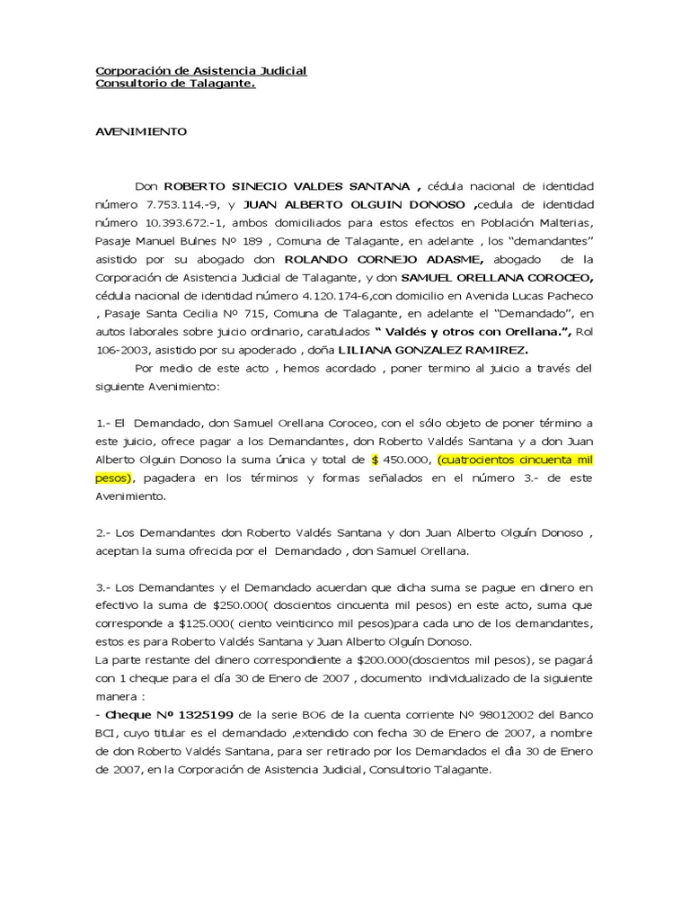 Avenimiento Modelo | PDF | Cheque