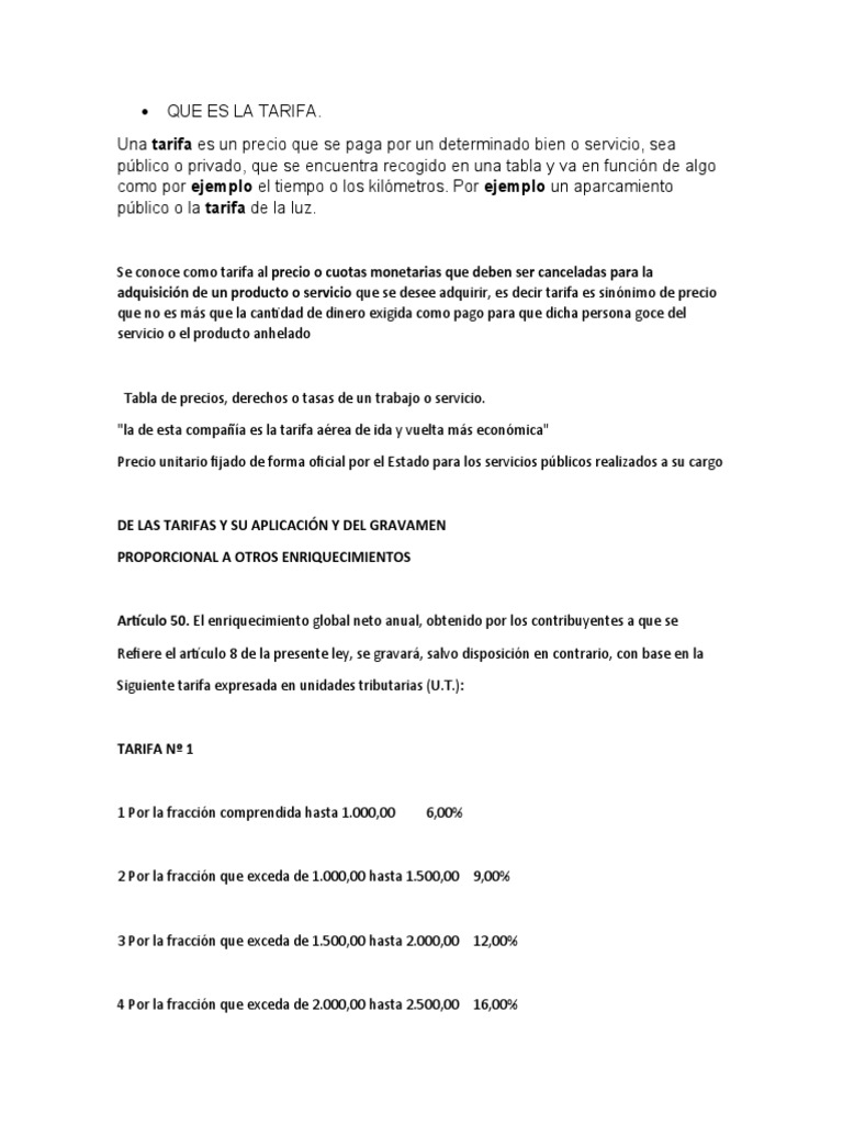 Definición y Aplicación de Tarifas | PDF | Impuestos | Salario