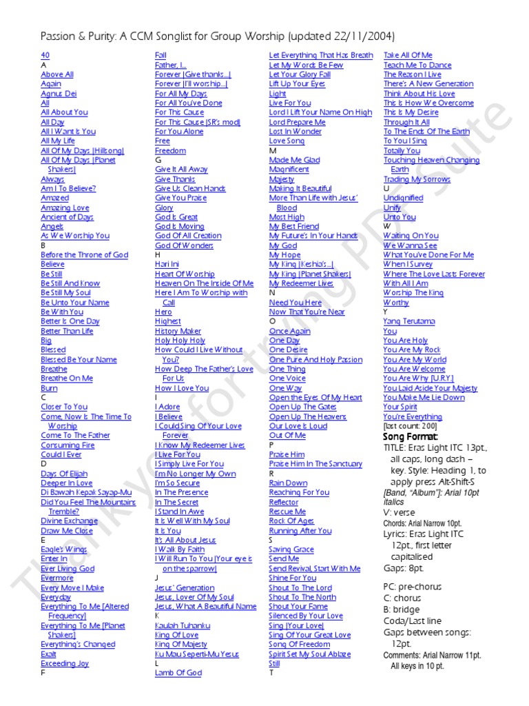 Song List | PDF | Song Structure | Heaven