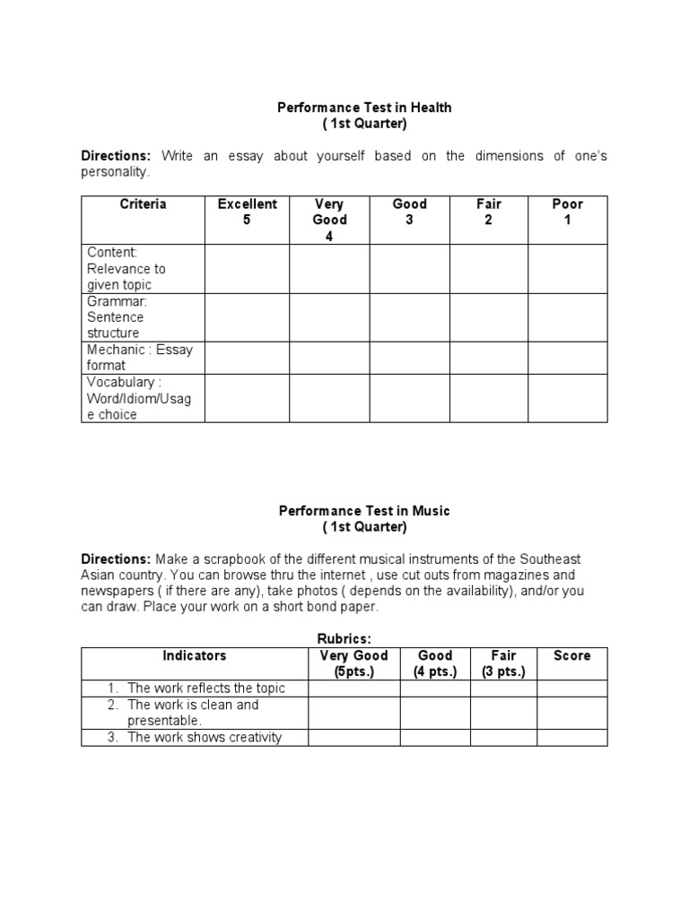 MAPEH 1st Quarter Performance Tasks | PDF