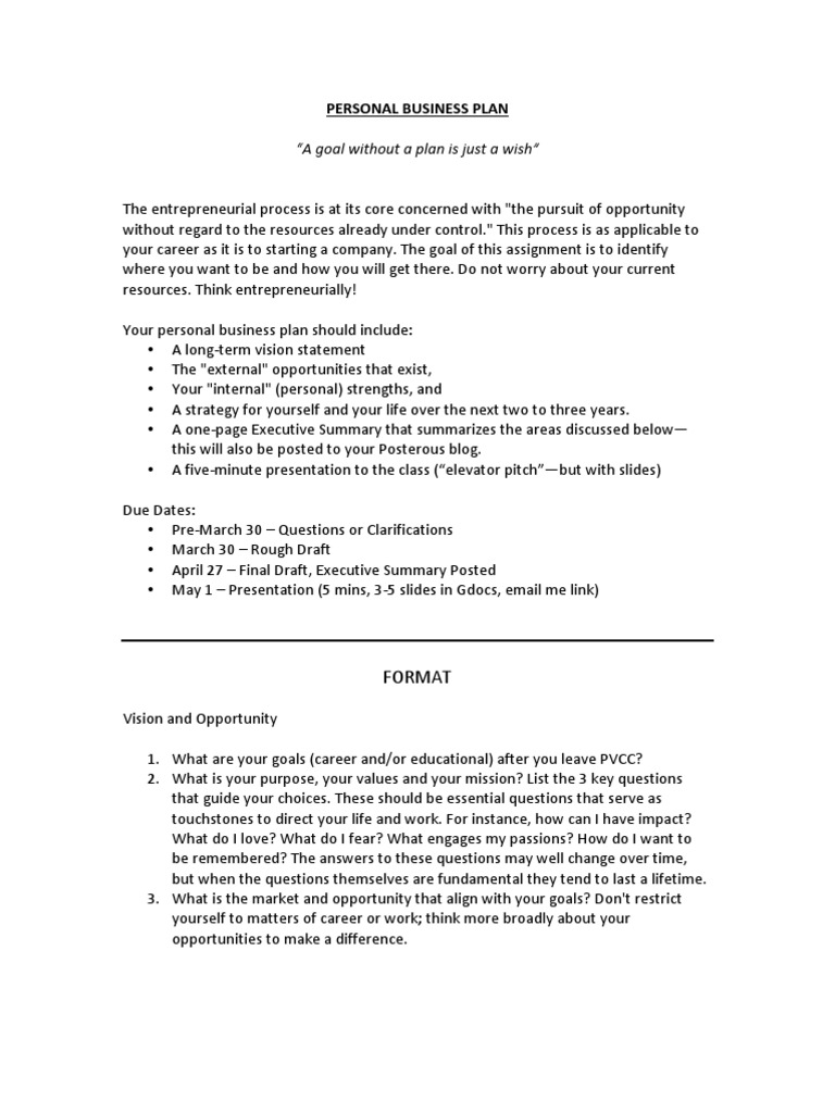 Personal Business Plan Assignment | PDF | Business Plan | Psychology