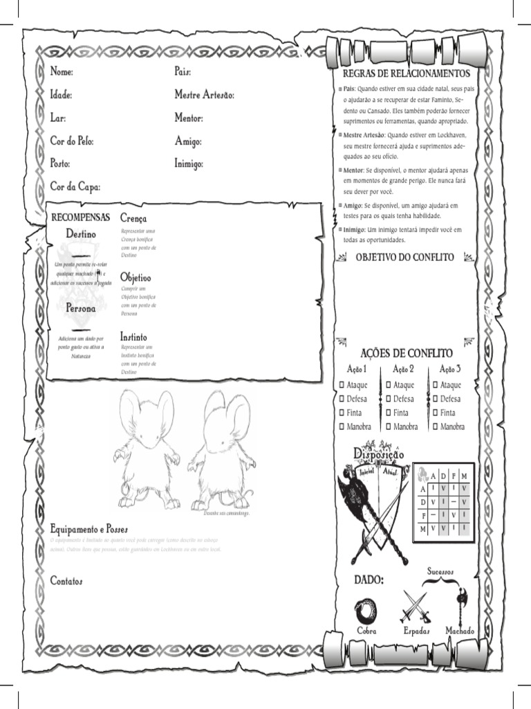 Ficha (Editável) Mouse Guard RPG | PDF | Lazer | Esportes