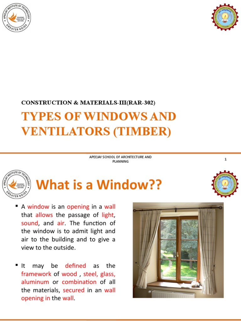 Types of Windows and Ventilators (Timber) : Construction & Materials ...
