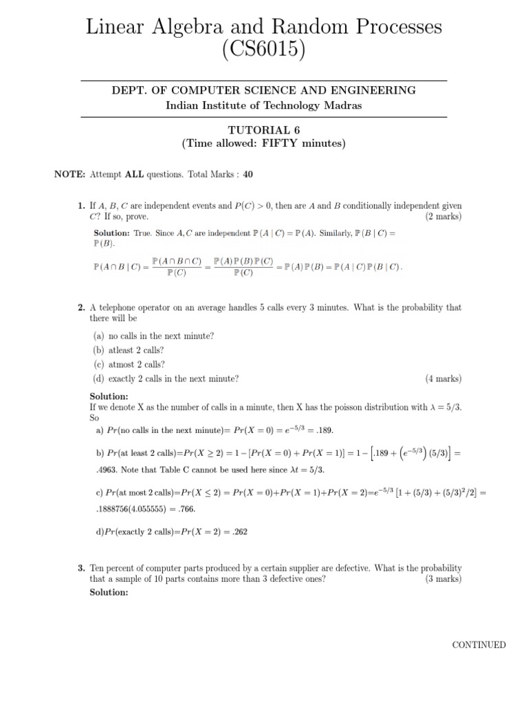 Linear Algebra and Random Processes (CS6015) | PDF | Probability ...