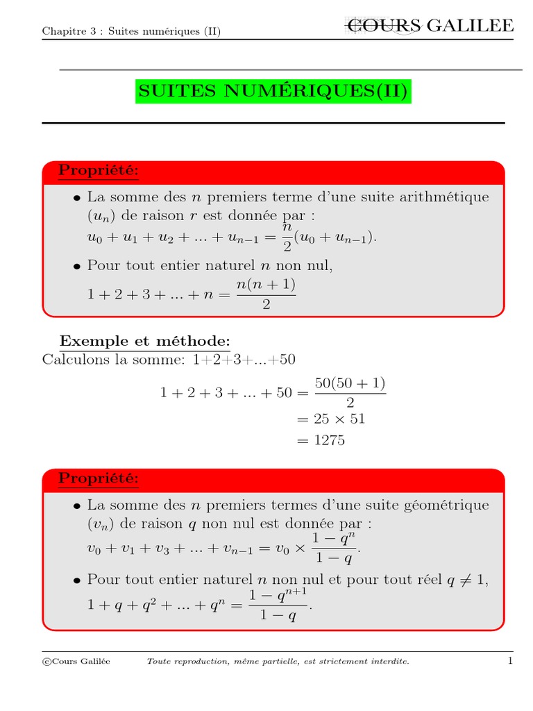 Sommes de suites arithmétiques et géométriques | PDF | Mathématiques ...