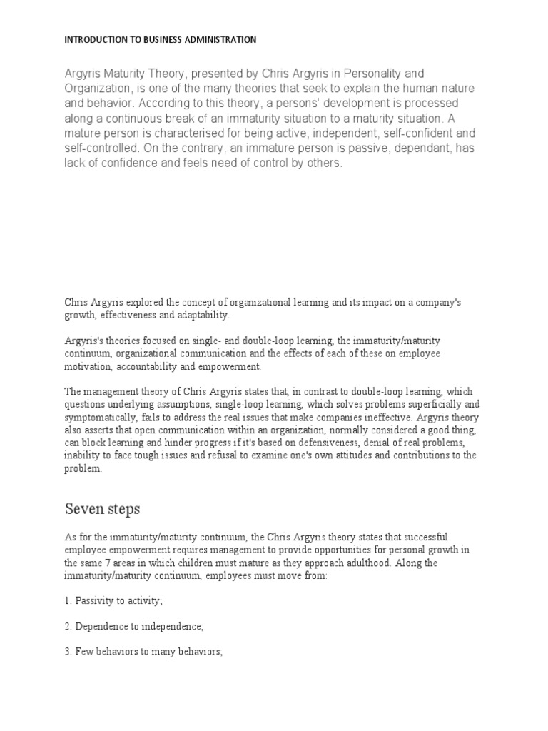 Argyris Maturity Theory | PDF