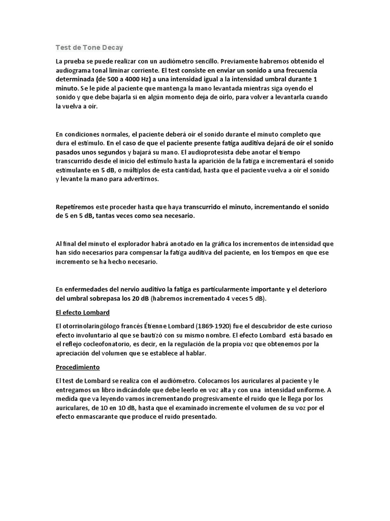 Test de Tone Decay | PDF | Sonido | Otorrinolaringología