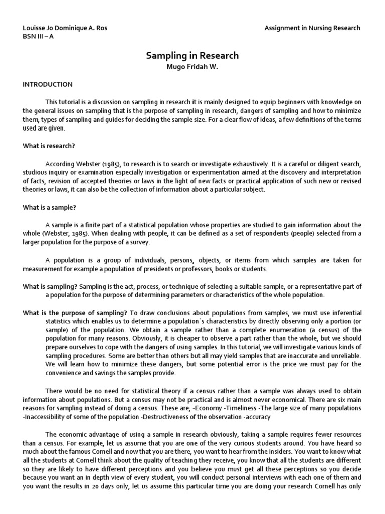 Sampling in Research | PDF | Sampling (Statistics) | Sample Size ...