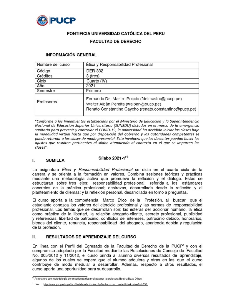 Der332 2021 1 Silabo | PDF | Maestros | Evaluación