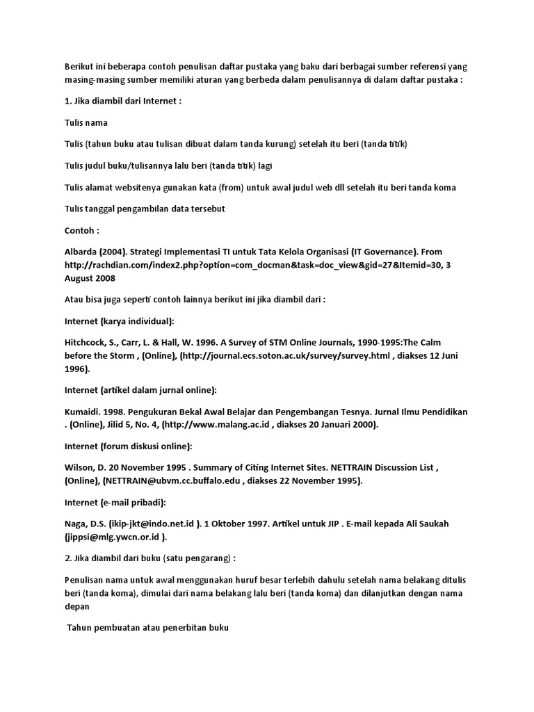 Berikut Ini Beberapa Contoh Penulisan Daftar Pustaka Yang Baku Dari ...