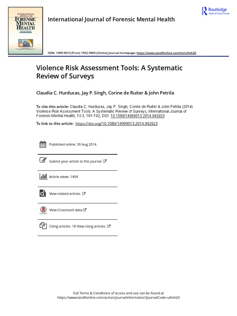 Violence Risk Assessment Tools A Systematic Review of Surveys | PDF ...