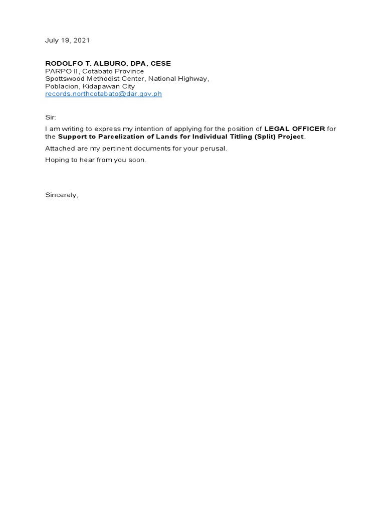 Application for Legal Officer - Split Project | PDF