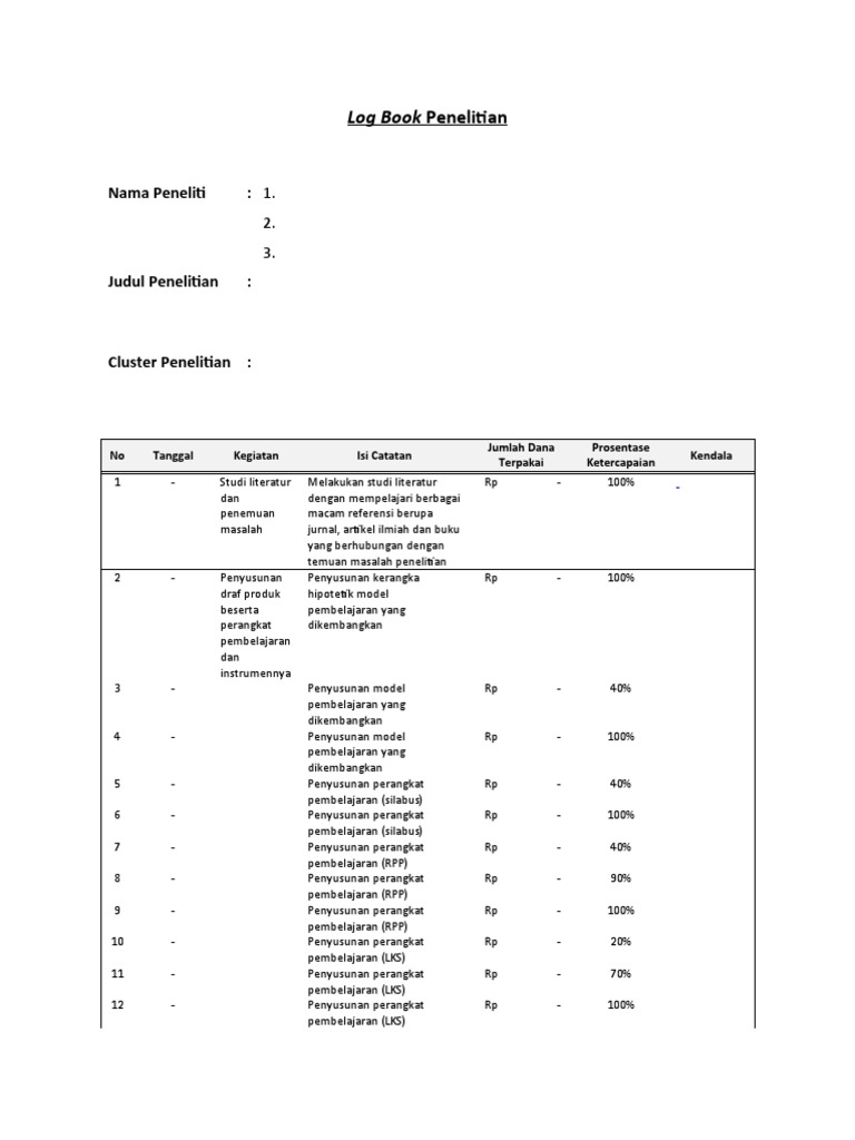 Contoh Log Book Penelitian | PDF