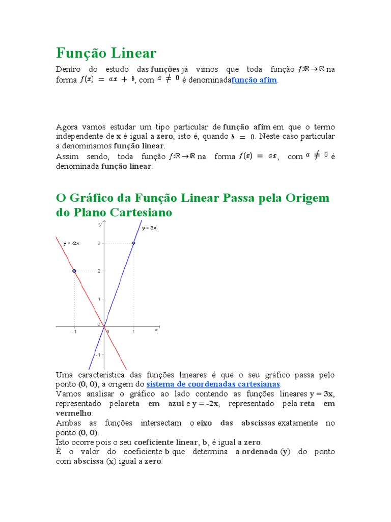 Funções Lineares: Propriedades e Gráfico | PDF | Função (Matemática ...
