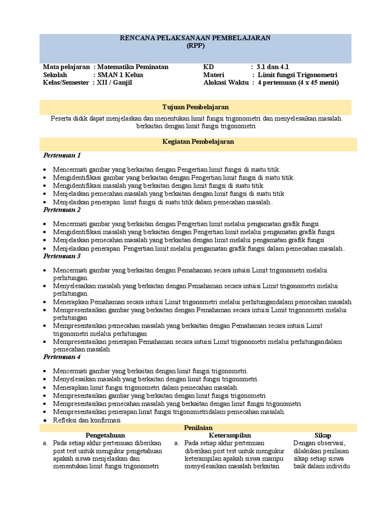 RPP Limit Fungsi Trigonometri | PDF