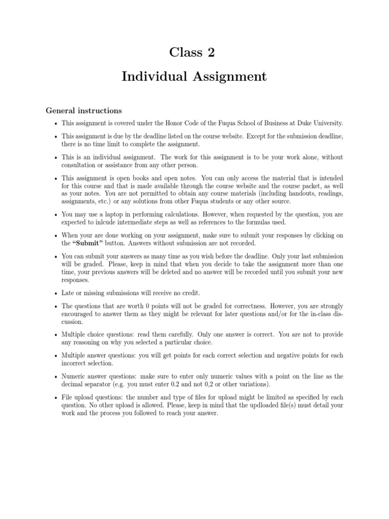 Class 2 Individual Assignment: General Instructions | PDF | Random ...